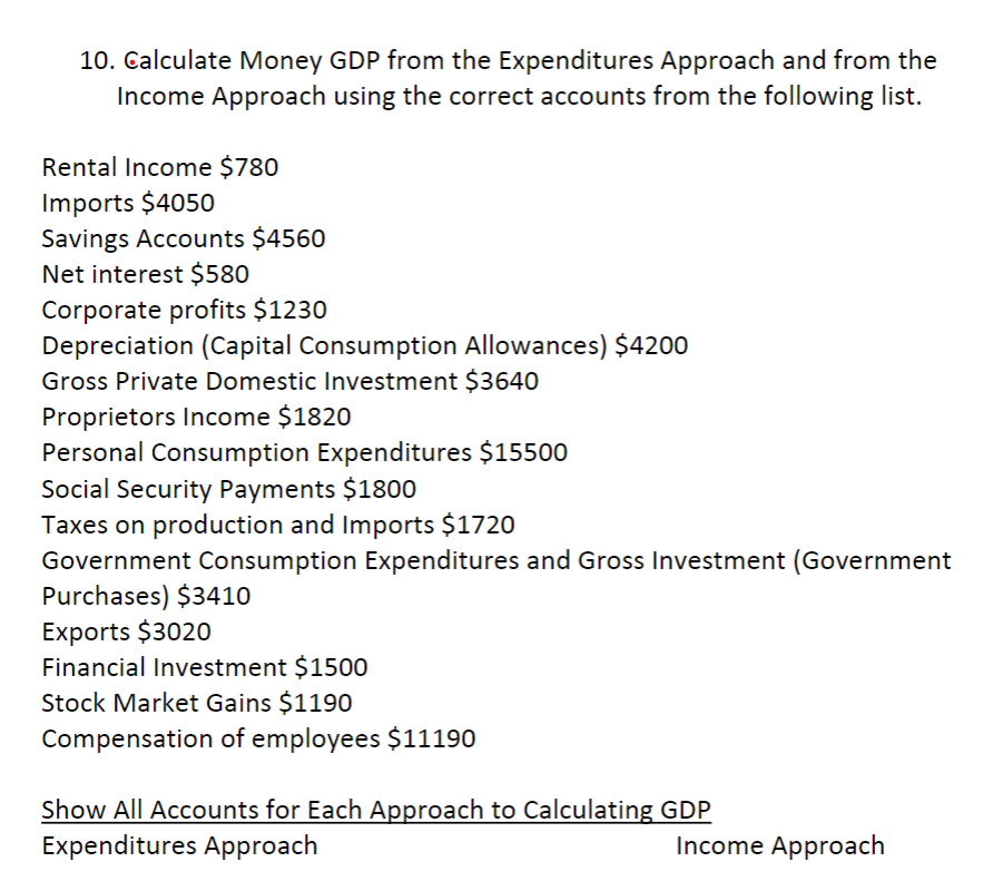 Solved Calculate Money GDP from the Expenditures Approach | Chegg.com