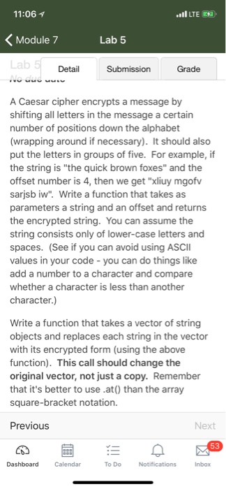 Solved 11:06 LTE Module 7 Lab 5 Detail Grade A Caesar cipher | Chegg.com