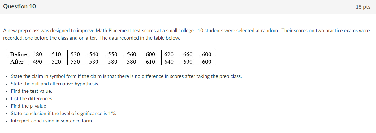 Solved A new prep class was designed to improve Math | Chegg.com