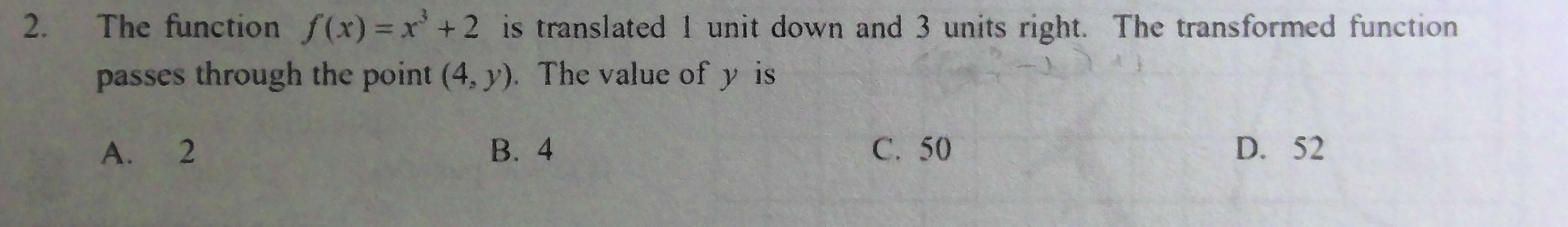 Solved The function f(x)=x3+2 ﻿is translated 1 ﻿unit down | Chegg.com