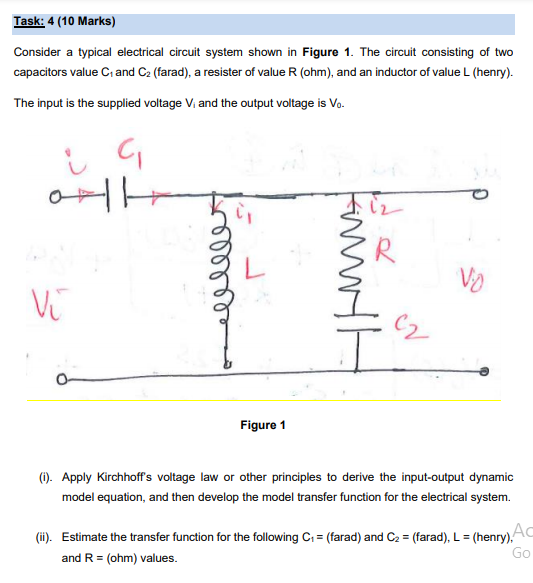 Solved R = 23 ohm C1 = 0.8F C2 = 0.6F L = 9H | Chegg.com