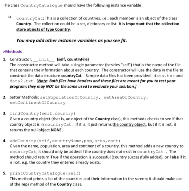 Solved CS1026 Assignment 4: Country Classes Please help! | Chegg.com