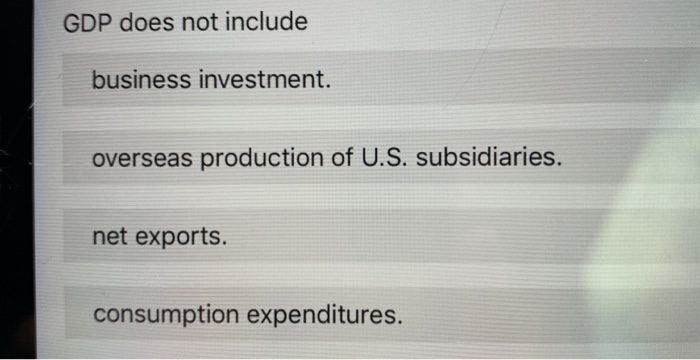 Solved GDP does not include business investment. overseas | Chegg.com