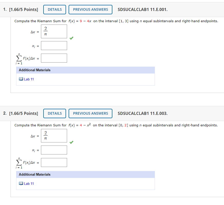 Solved 1. (1.66/5 Points] DETAILS PREVIOUS ANSWERS | Chegg.com
