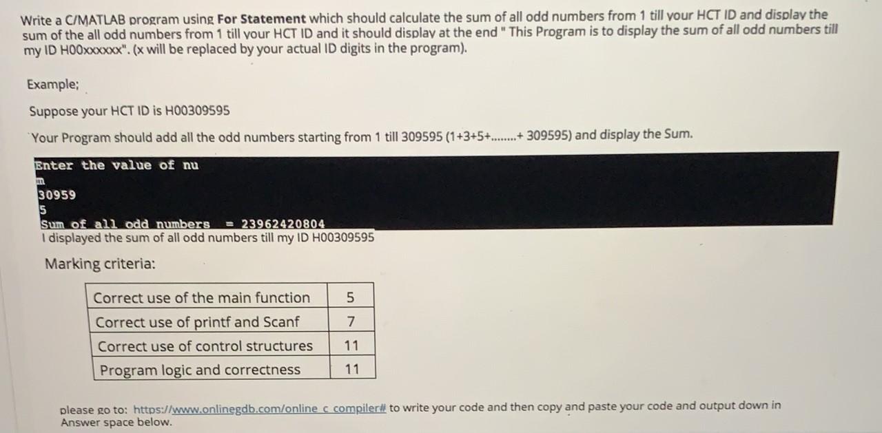 Solved Write a C/MATLAB program using For Statement which | Chegg.com