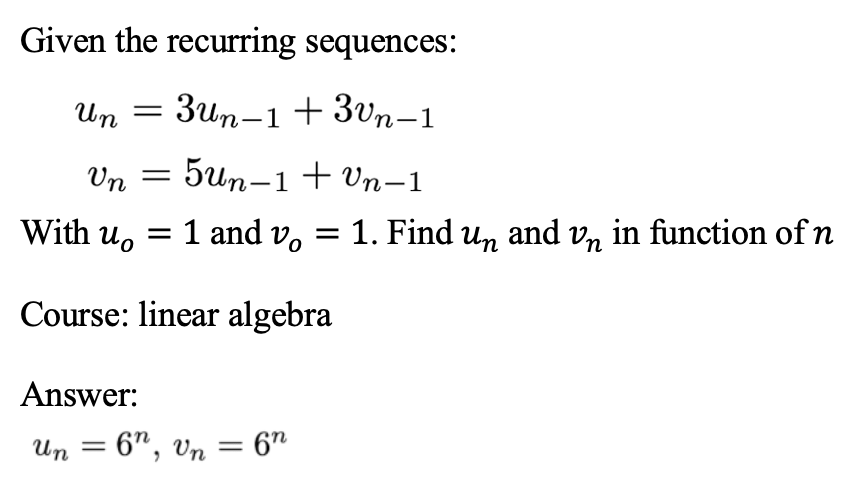 Solved Given the recurring sequences: | Chegg.com