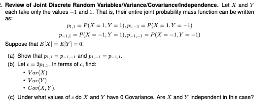 Solved As Review Of Joint Discrete Random 