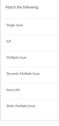 Solved Match The Following Single Issue Ilp Multiple Issue 