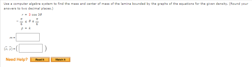 Solved Use a computer algebra system to find the mass and | Chegg.com
