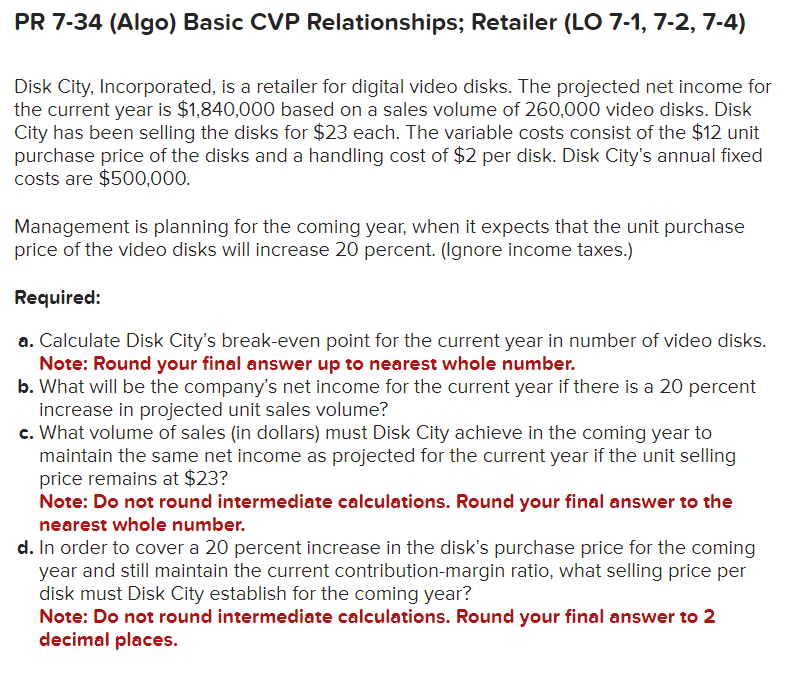 Solved Disk City, Incorporated, is a retailer for digital | Chegg.com