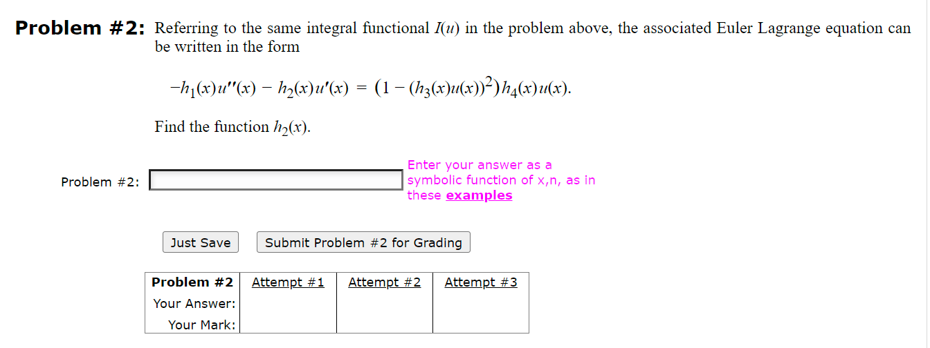 Solved blem \# 2: Referring to the same integral functional | Chegg.com
