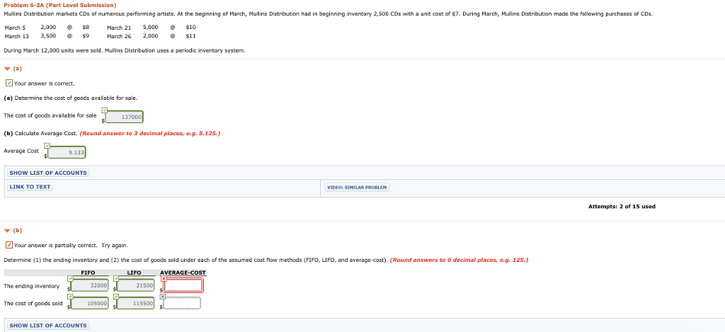 Solved Problem 6-2A (Part Level Submission) Mullins | Chegg.com