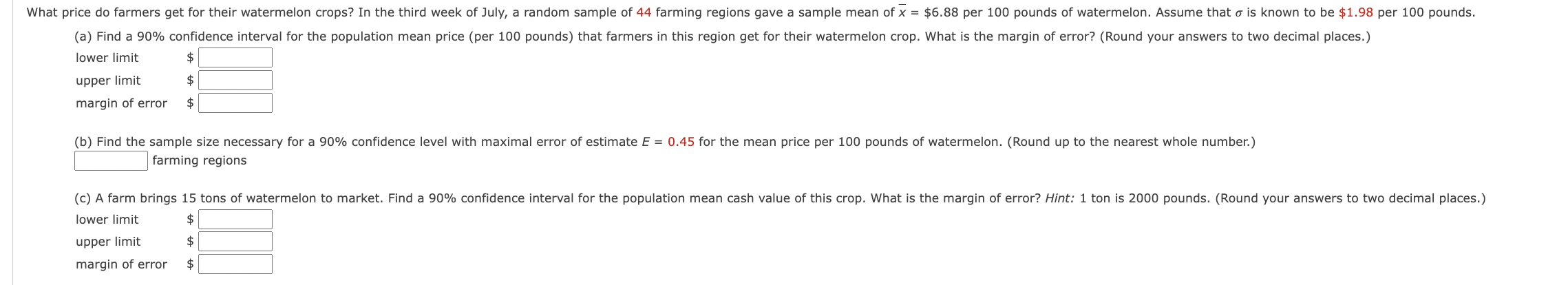 Solved lower limit upper limit margin of error $$$ farming | Chegg.com