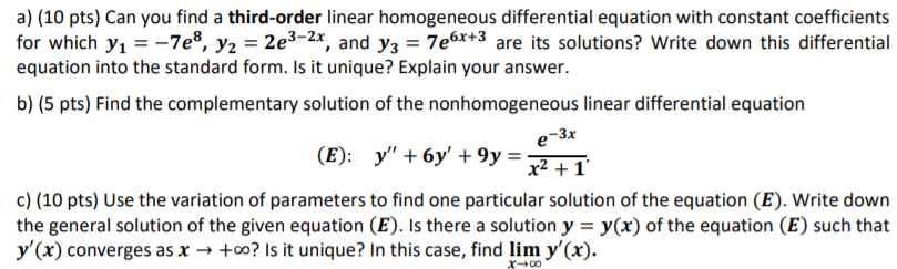Solved a) (10 pts) Can you find a third-order linear | Chegg.com