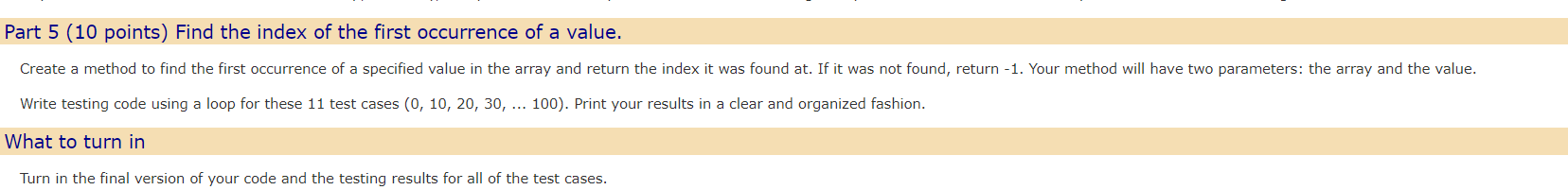 Solved Part 5 (10 points) Find the index of the first | Chegg.com