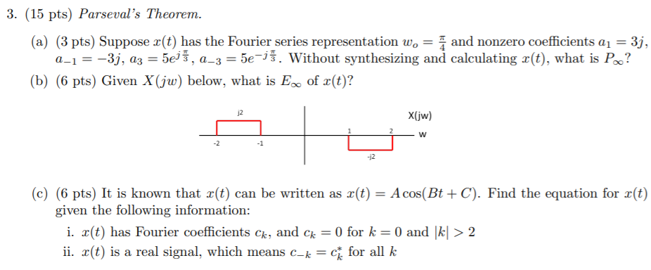 Solved 3. (15 pts) Parseval's Theorem. (a) (3 pts) Suppose | Chegg.com