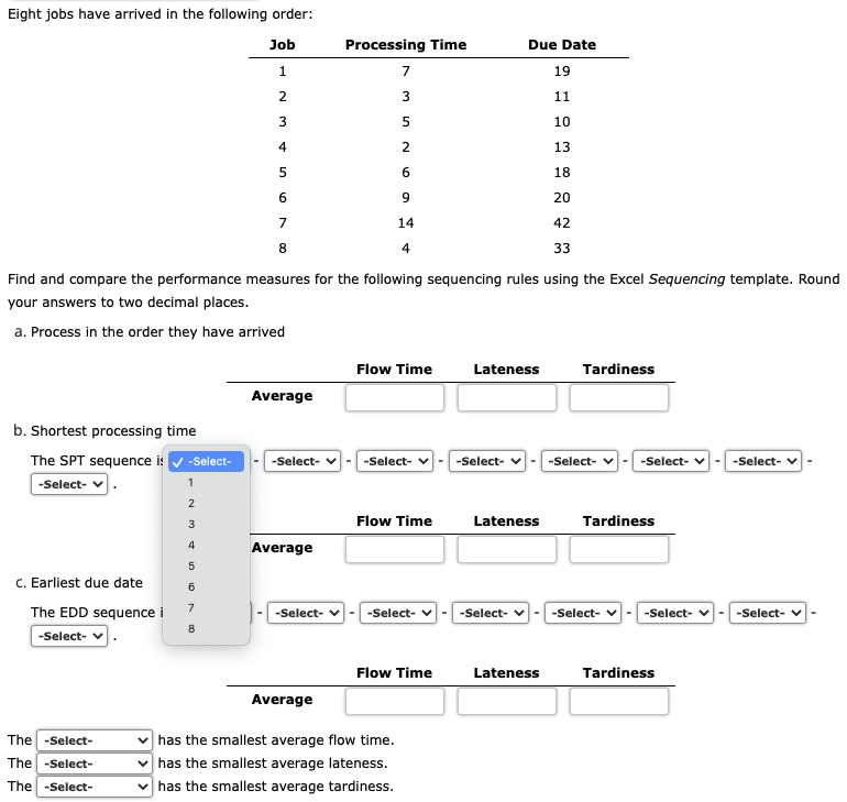 Solved Eight jobs have arrived in the following order: Find | Chegg.com