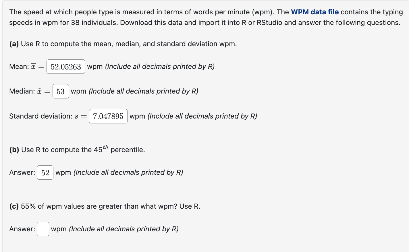 Solved The speed at which people type is measured in terms | Chegg.com