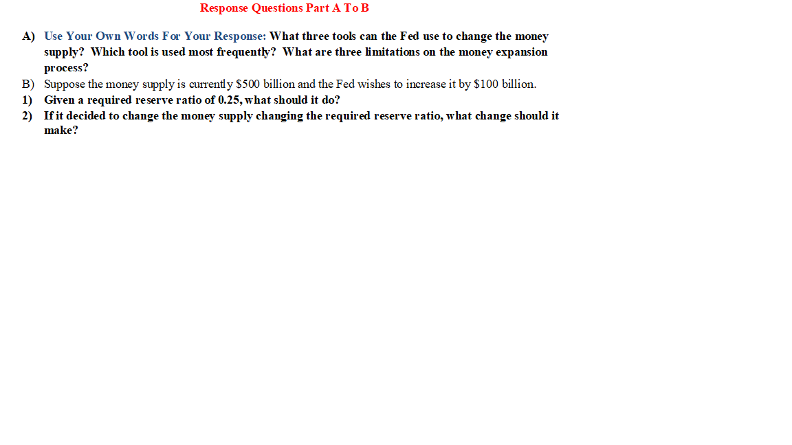 Solved Response Questions Part A ToB A) Use Your Own Words | Chegg.com