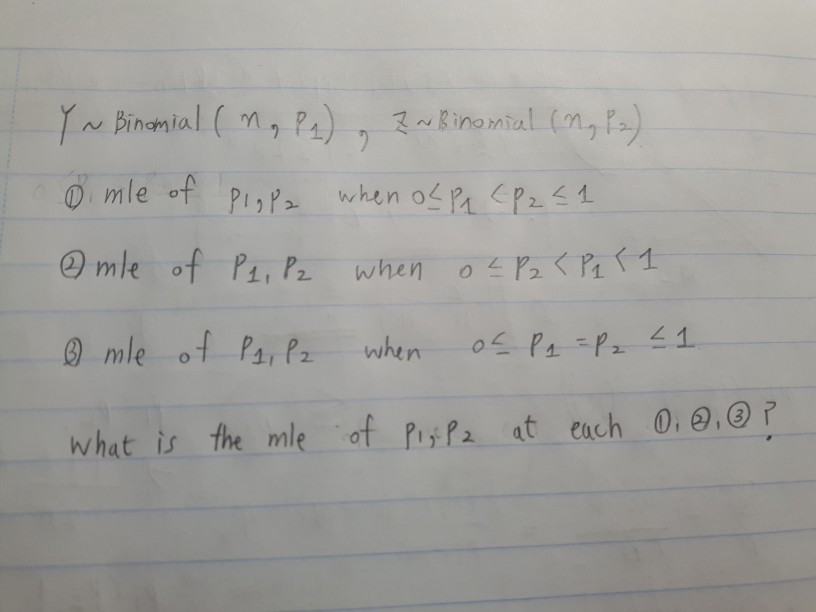 Solved Y ~ Binomial ( n , P4) Binomial (1, 12) o mle of | Chegg.com