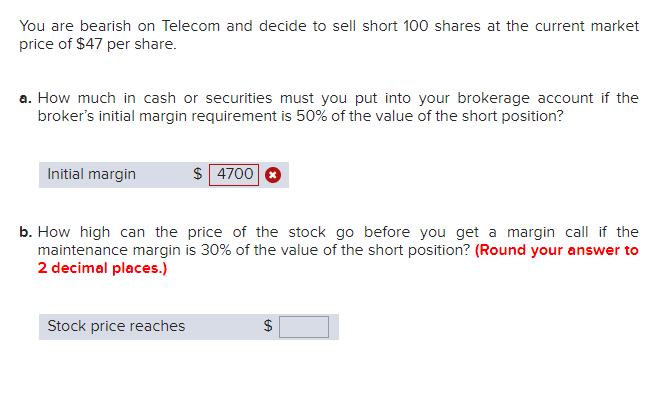 Solved You are bearish on Telecom and decide to sell short | Chegg.com