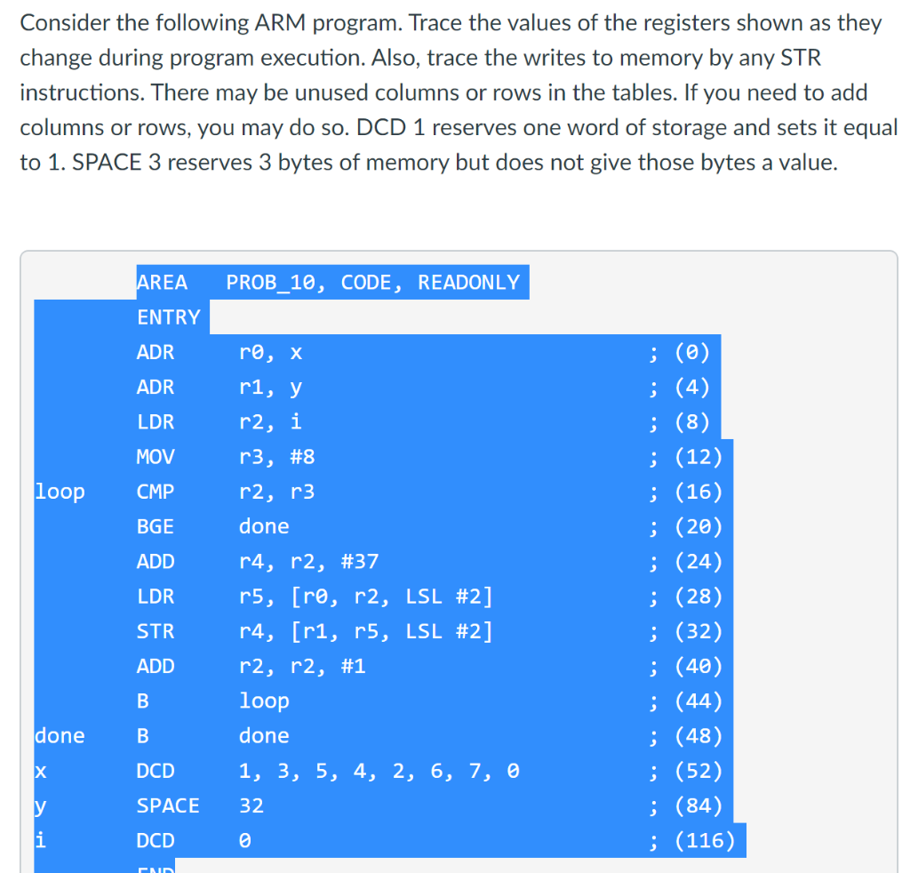 Answered: Consider the following ARM program. Trace the val Answered: Consider the following ARM program. Trace the val