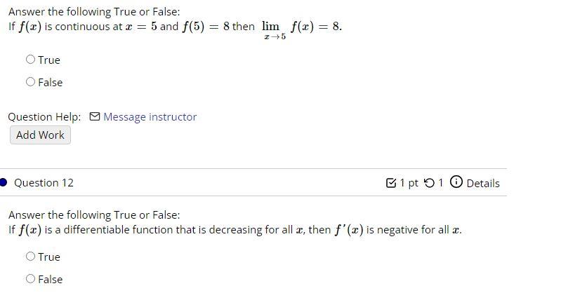 Solved Answer the following True or False: If f(x) is | Chegg.com
