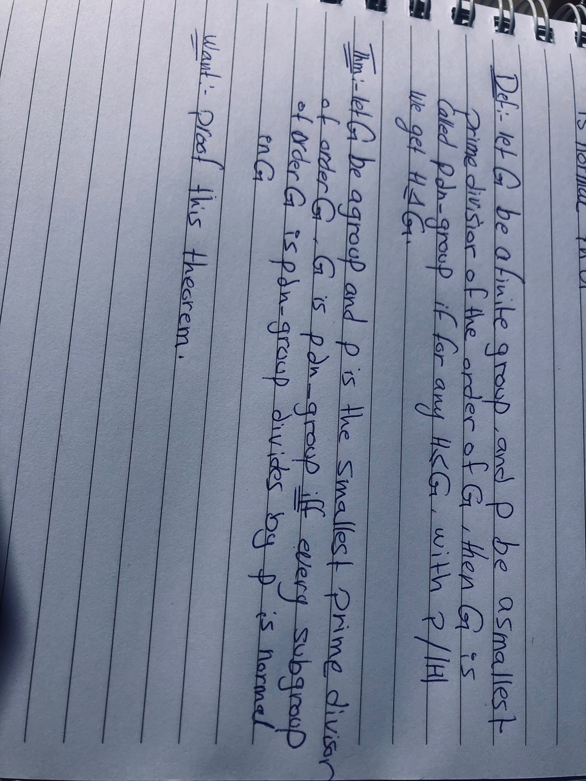 Solved Def:- let G be a finite group, and p be asmallest | Chegg.com