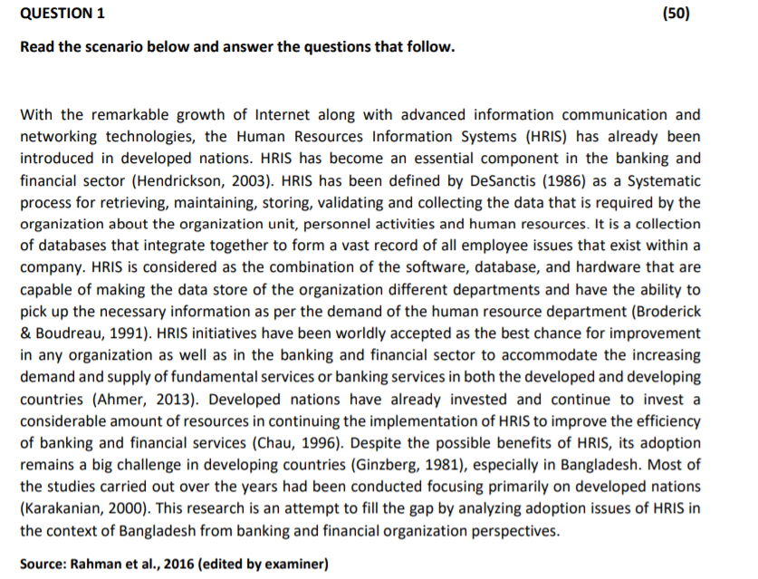 Solved QUESTION 1 (50) Read the scenario below and answer | Chegg.com