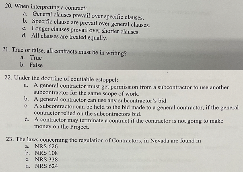 Solved 20. When interpreting a contract: a. General clauses | Chegg.com