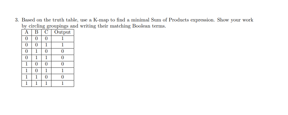Solved 3. Based on the truth table, use a K-map to find a | Chegg.com