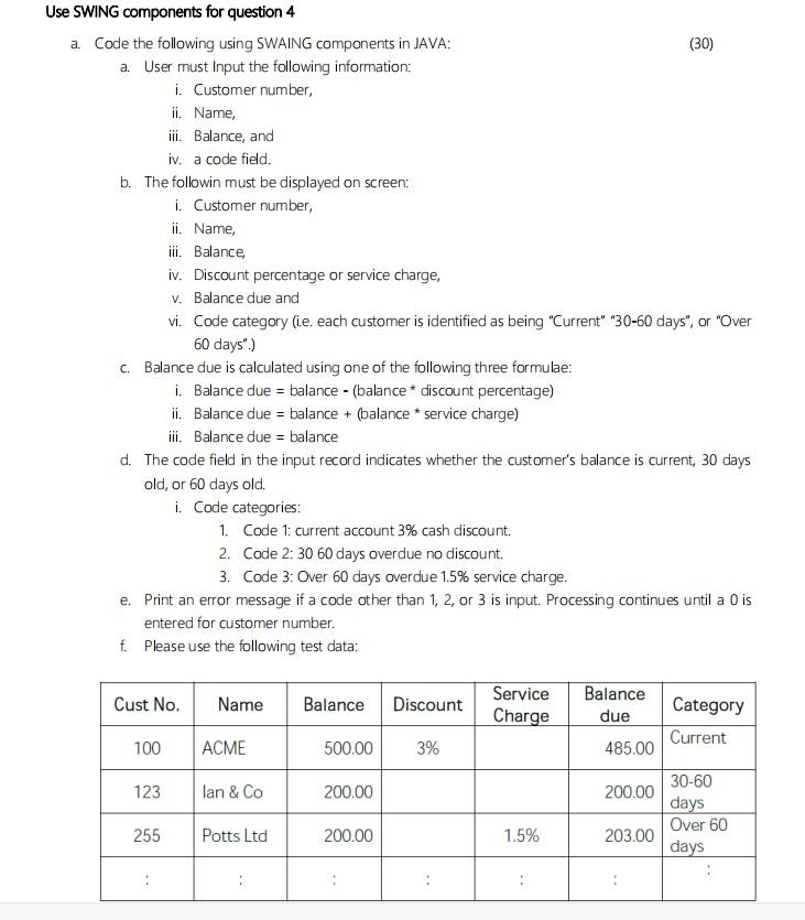Solved Jse SWING components for question 4 a. Code the | Chegg.com Solved Jse SWING components for question 4 a. Code the | Chegg.com