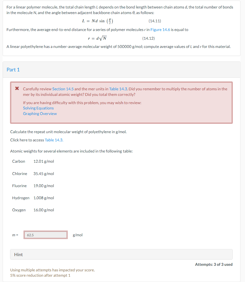 Solved For a linear polymer molecule, the total chain length | Chegg.com