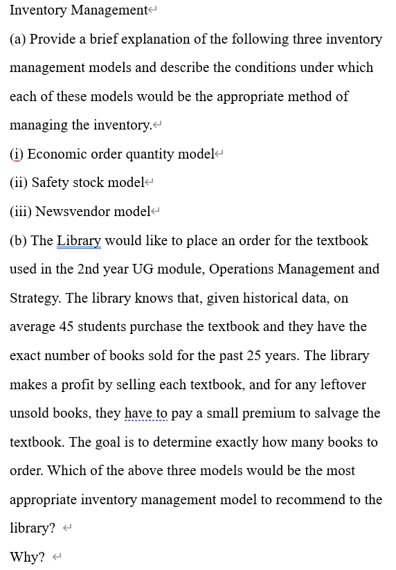 Solved Inventory Management (a) Provide a brief explanation | Chegg.com