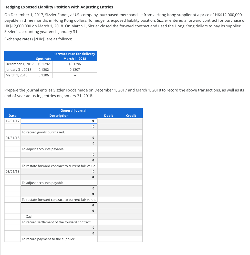 Solved Hedging Exposed Liability Position with Adjusting | Chegg.com