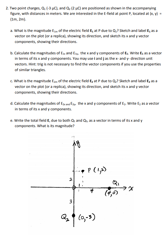 Solved 2. Two point charges, Q1 (-3 UC), and Q2 (2 uC) are | Chegg.com