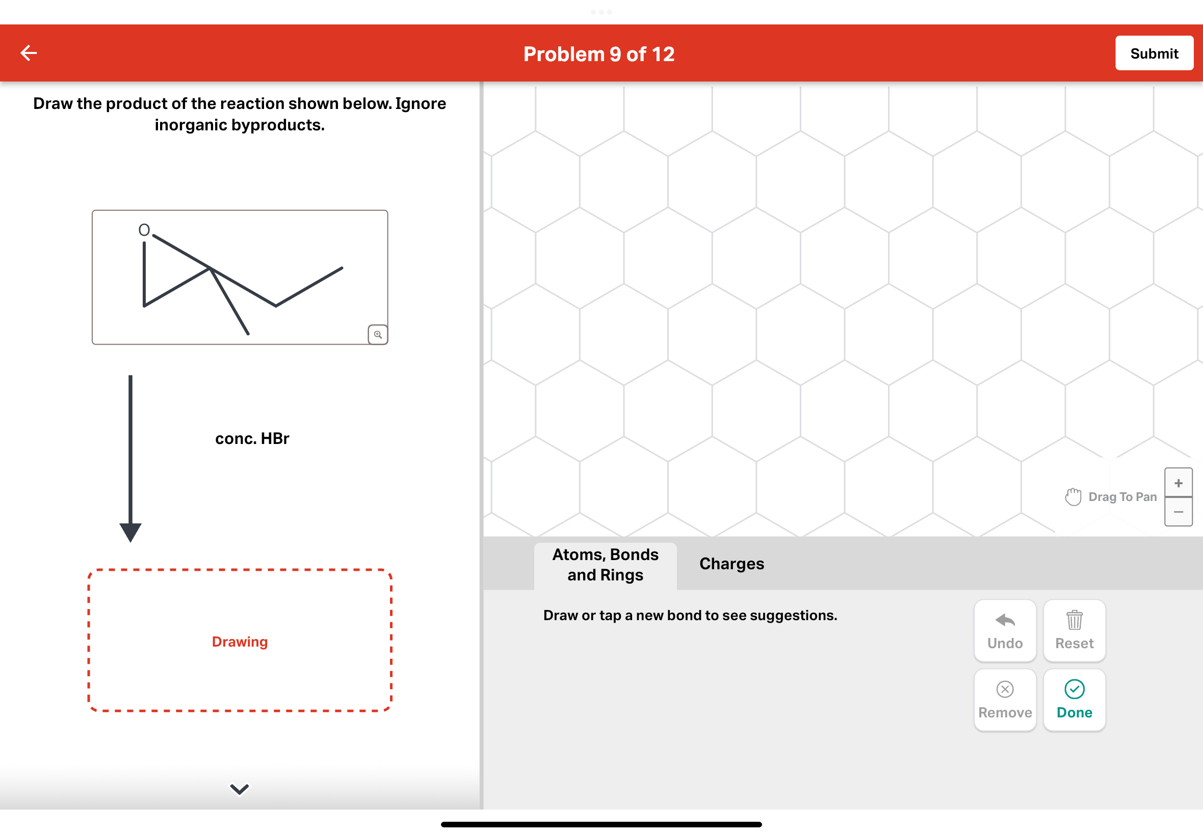 Solved Problem 9 ﻿of 12Draw the product of the reaction | Chegg.com