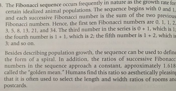 Solved or 1, previous . The Fibonacci sequence occurs | Chegg.com