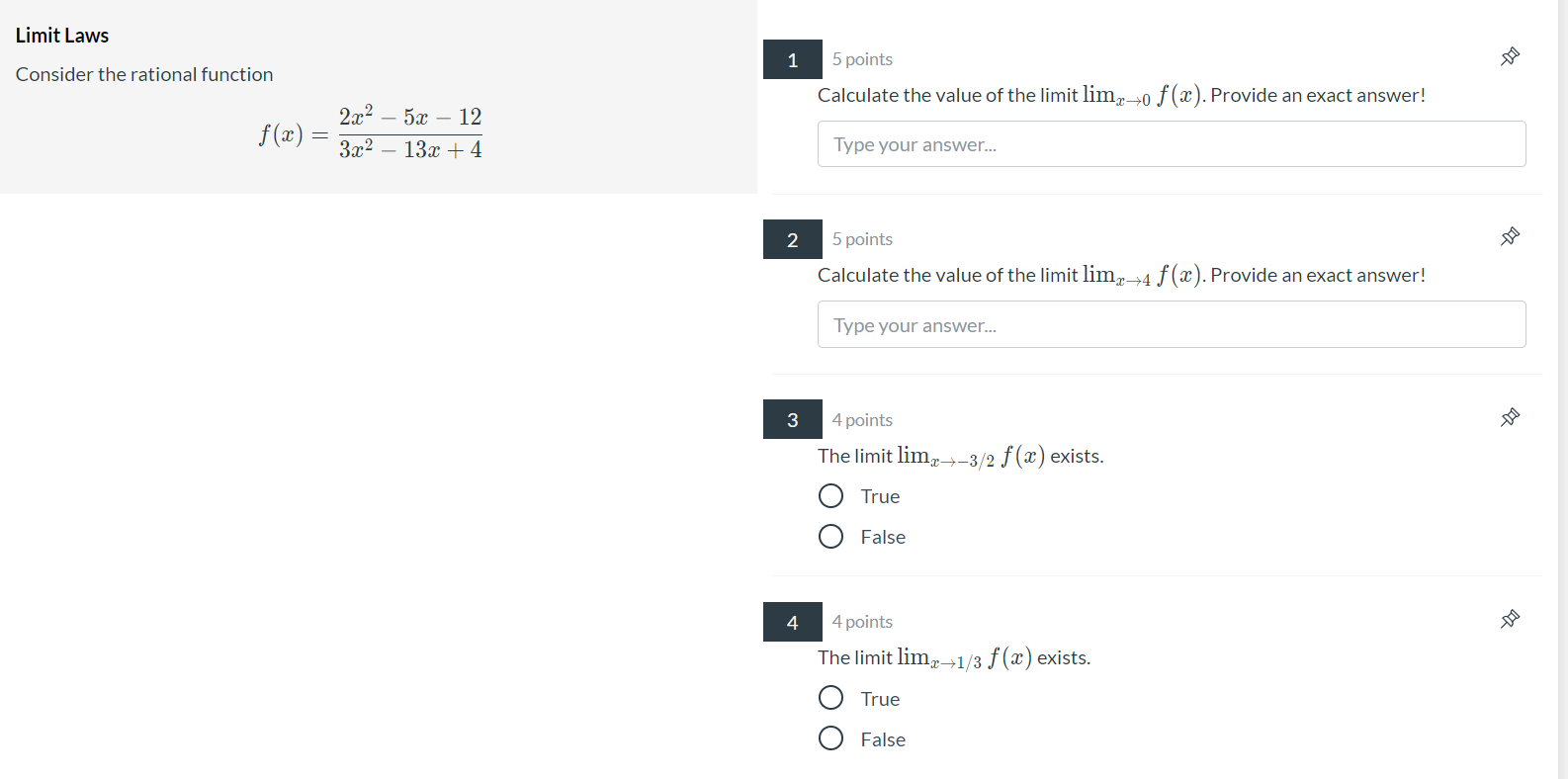 Solved Limit Laws 1 Consider the rational function 5 points | Chegg.com