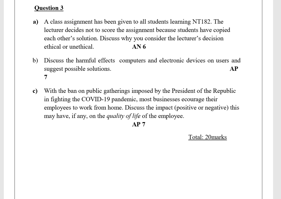 Solved Question 3 a) A class assignment has been given to | Chegg.com