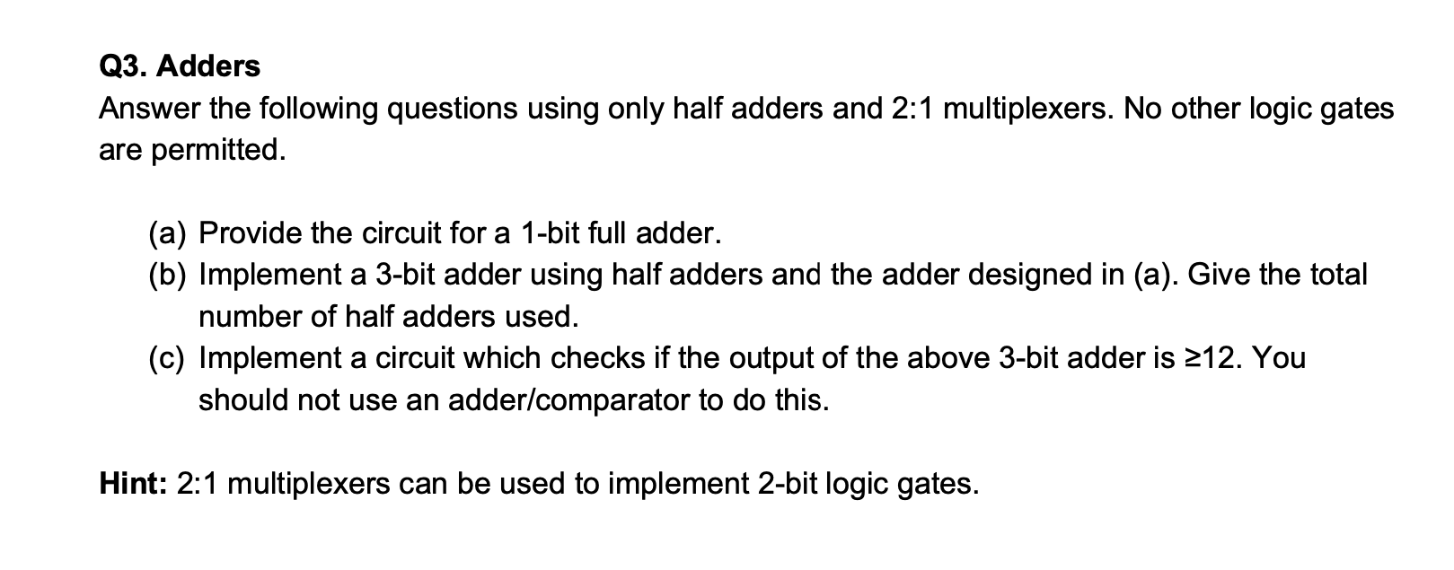 Solved Q3. Adders Answer the following questions using only | Chegg.com