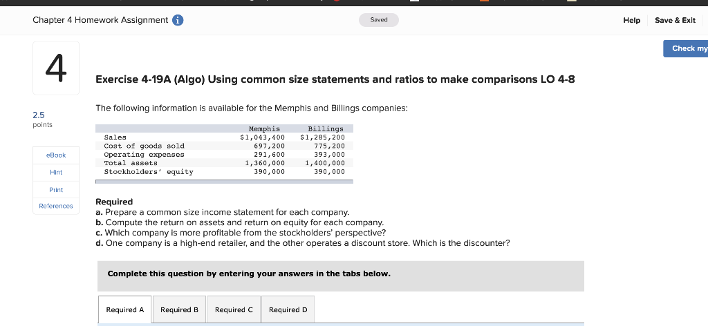 Solved Chapter 4 Homework Assignment A Saved Help Save & | Chegg.com