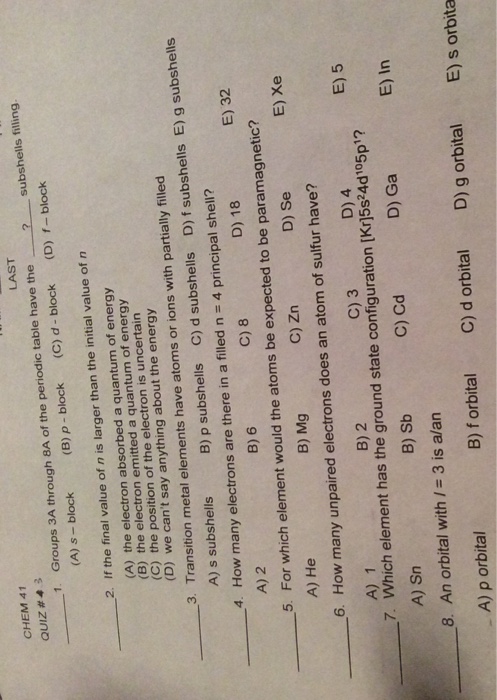 Solved Groups 3A through 8A of the periodic table have the | Chegg.com