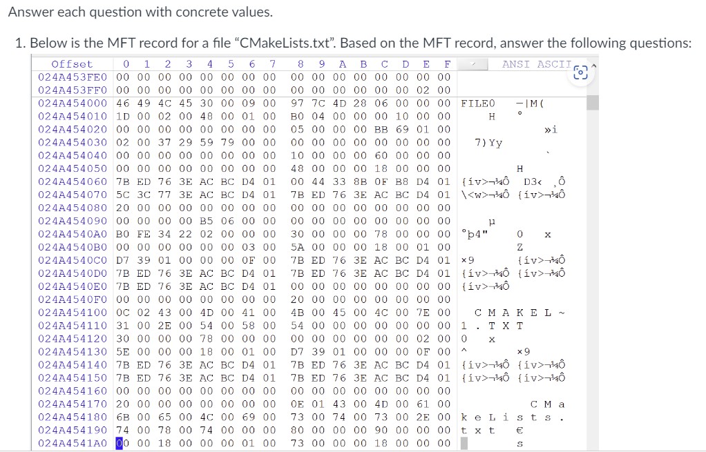 Solved Answer each question with concrete values. 1. Relnus | Chegg.com