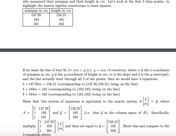Solved who measured their armspan and their height in cm. | Chegg.com