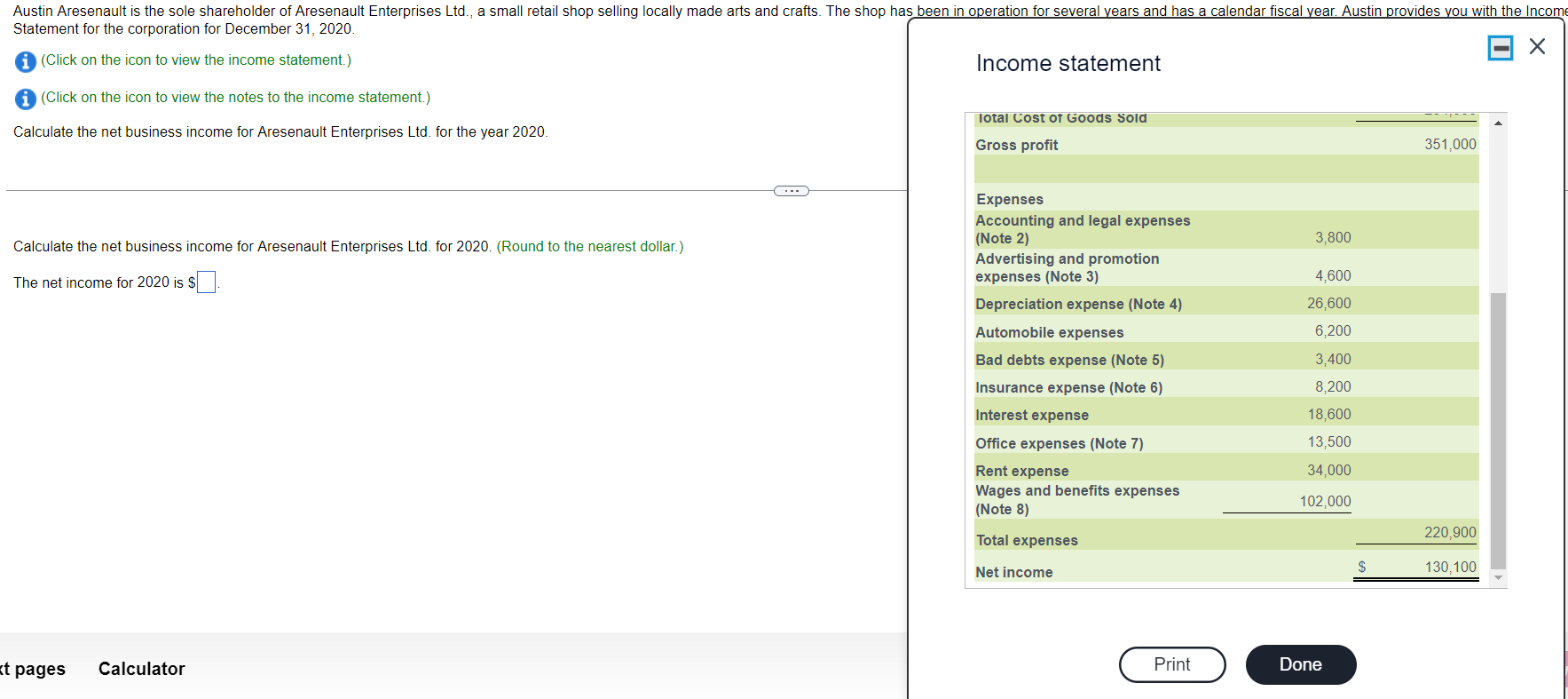 Income statement Notes to income statement 1. | Chegg.com