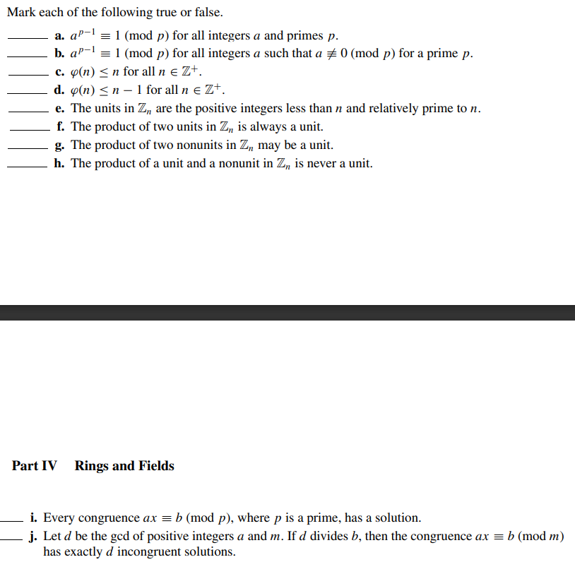 Solved Mark each of the following true or false. a. | Chegg.com