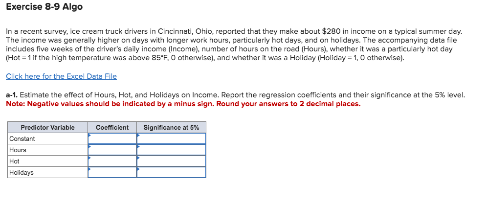 Solved Exercise 8-9 Algo In a recent survey, ice cream truck | Chegg.com