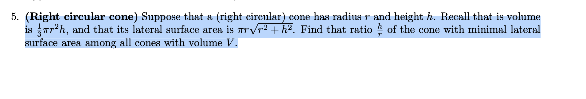 Solved (Right circular cone) Suppose that a (right circular) | Chegg.com