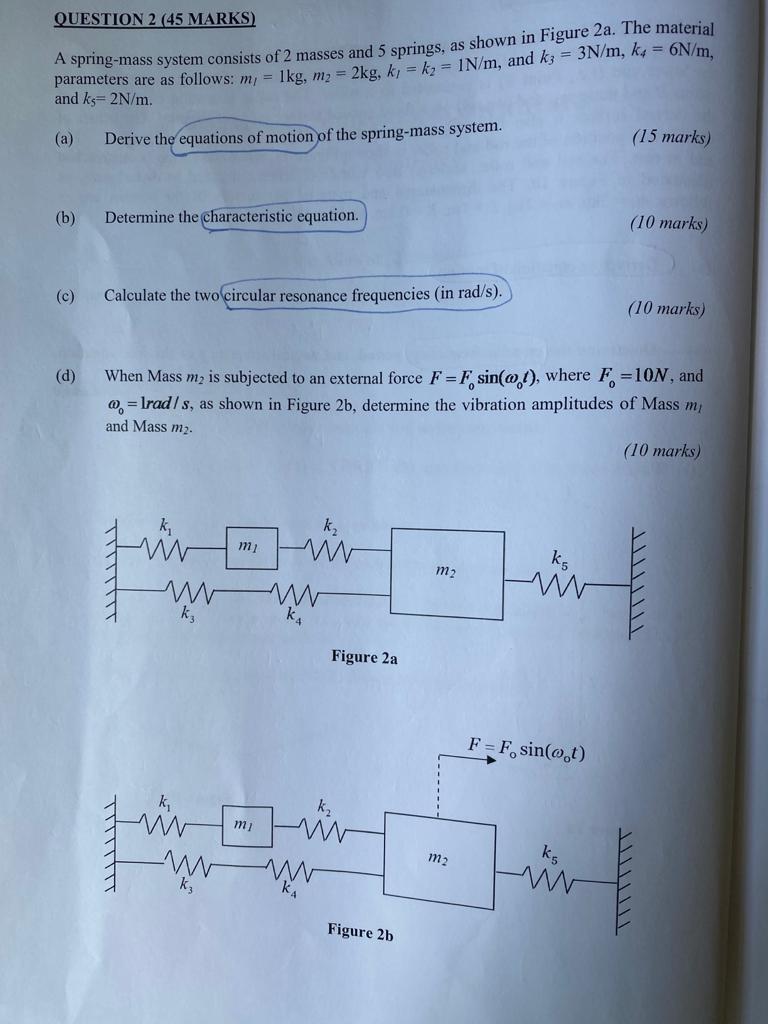 Solved Question 2 45 Marks A Spring Mass System Consists